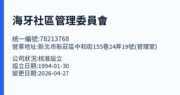海牙社區管理委員會的照片-統編 78213768(新北市) 公司登記資料與營業項目詳細圖表