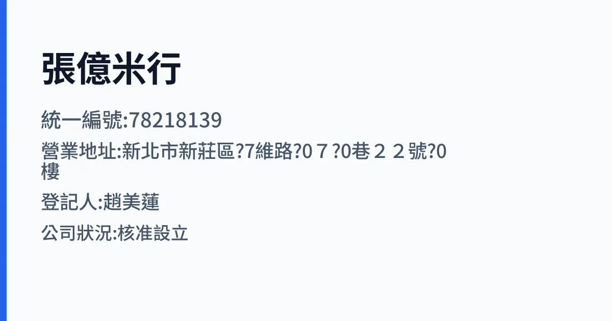 張億米行 - 統編 78218139(新北市) 公司登記資料與營業項目詳細圖表