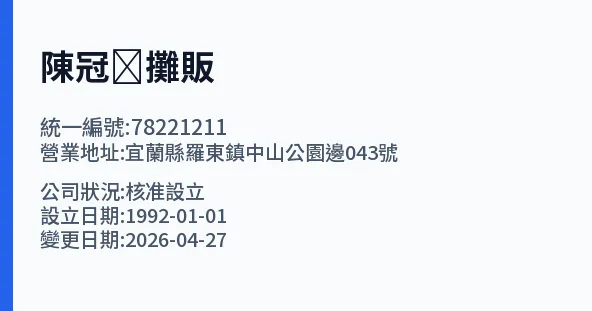 陳冠勲攤販的照片-統編 78221211(宜蘭縣) 公司登記資料與營業項目詳細圖表