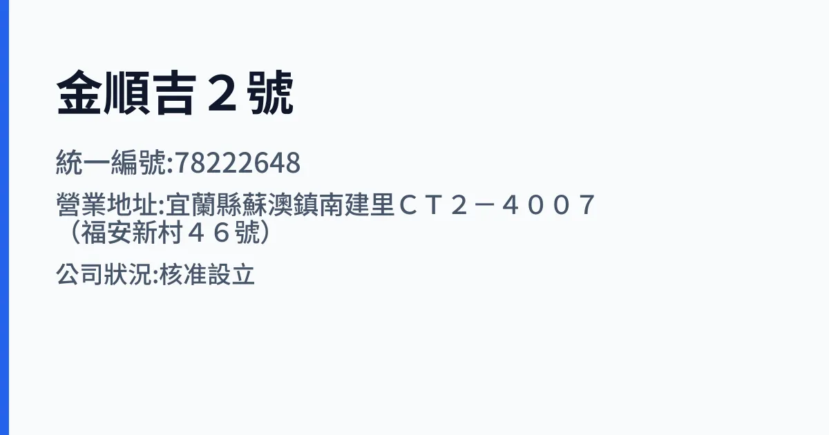 金順吉２號 - 統編 78222648(宜蘭縣) 公司登記資料與營業項目詳細圖表
