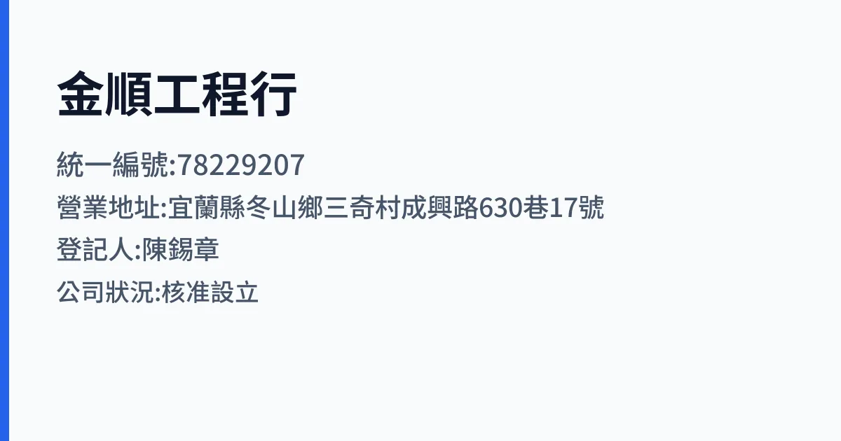 金順工程行 - 統編 78229207(宜蘭縣) 公司登記資料與營業項目詳細圖表