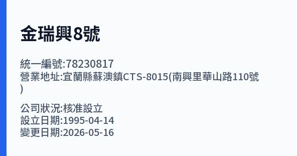 金瑞興8號的照片-統編 78230817(宜蘭縣) 公司登記資料與營業項目詳細圖表