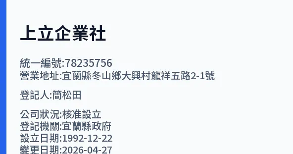 上立企業社的照片-統編 78235756(宜蘭縣) 公司登記資料與營業項目詳細圖表
