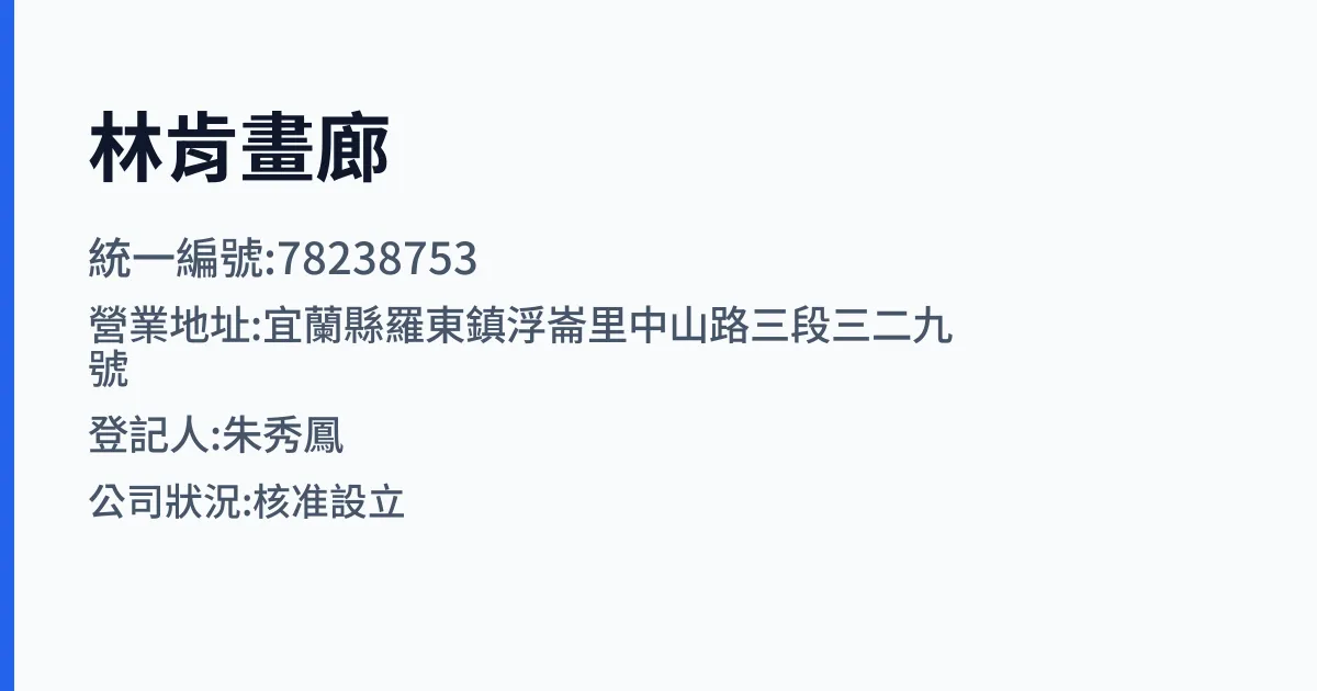 林肯畫廊 - 統編 78238753(宜蘭縣) 公司登記資料與營業項目詳細圖表
