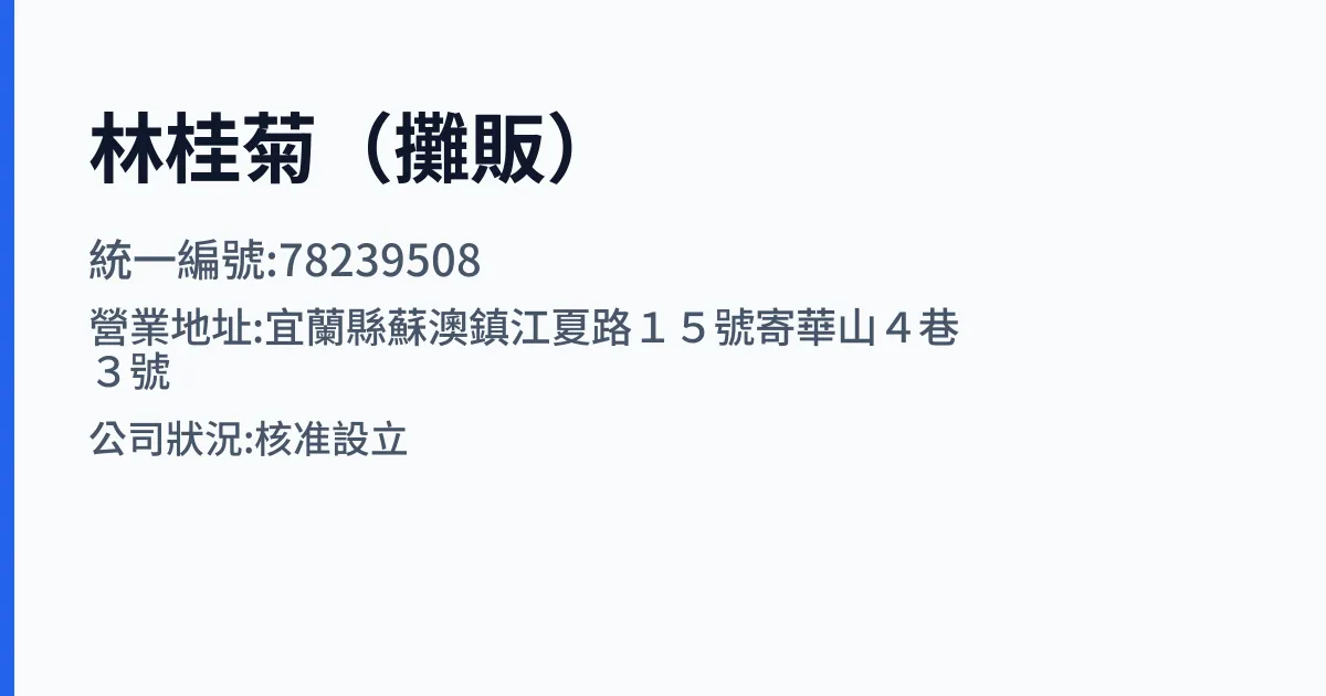 林桂菊（攤販） - 統編 78239508(宜蘭縣) 公司登記資料與營業項目詳細圖表