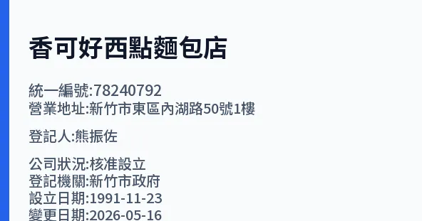 香可好西點麵包店的照片-統編 78240792(新竹市) 公司登記資料與營業項目詳細圖表