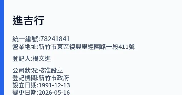 進吉行的照片-統編 78241841(新竹市) 公司登記資料與營業項目詳細圖表