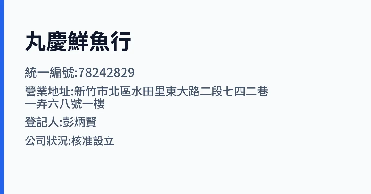 丸慶鮮魚行 - 統編 78242829(新竹市) 公司登記資料與營業項目詳細圖表