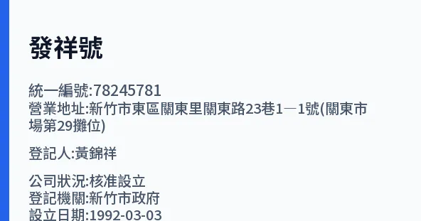 發祥號的照片-統編 78245781(新竹市) 公司登記資料與營業項目詳細圖表
