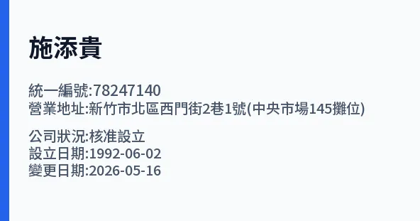 施添貴的照片-統編 78247140(新竹市) 公司登記資料與營業項目詳細圖表