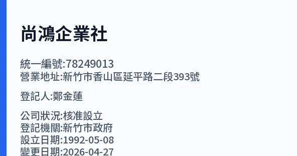 尚鴻企業社的照片-統編 78249013(新竹市) 公司登記資料與營業項目詳細圖表