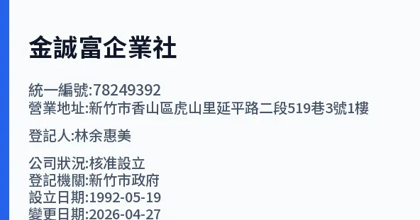 金誠富企業社的照片-統編 78249392(新竹市) 公司登記資料與營業項目詳細圖表