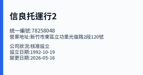 信良托運行2的照片-統編 78258048(新竹市) 公司登記資料與營業項目詳細圖表