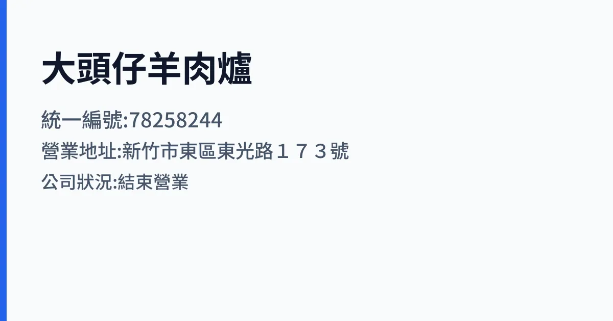 大頭仔羊肉爐 - 統編 78258244(新竹市) 公司登記資料與營業項目詳細圖表