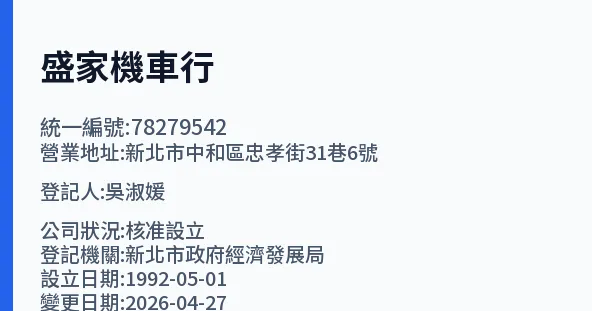 盛家機車行的照片-統編 78279542(新北市) 公司登記資料與營業項目詳細圖表