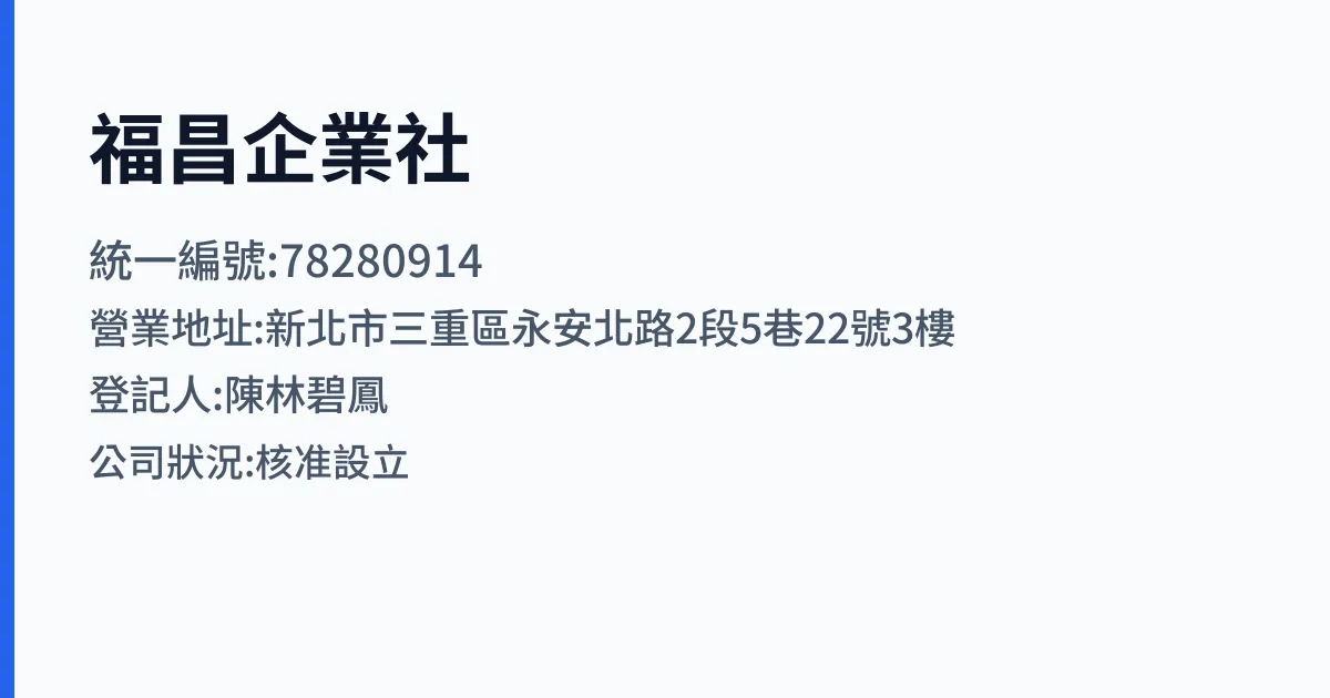福昌企業社 - 統編 78280914（新北市） 公司登記資料與營業項目詳細圖表