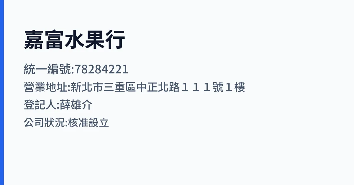 嘉富水果行 - 統編 78284221（新北市） 公司登記資料與營業項目詳細圖表
