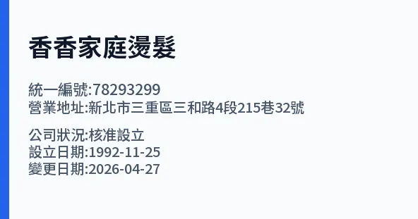 香香家庭燙髮的照片-統編 78293299(新北市) 公司登記資料與營業項目詳細圖表