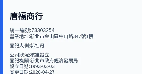 唐福商行的照片-統編 78303254(新北市) 公司登記資料與營業項目詳細圖表