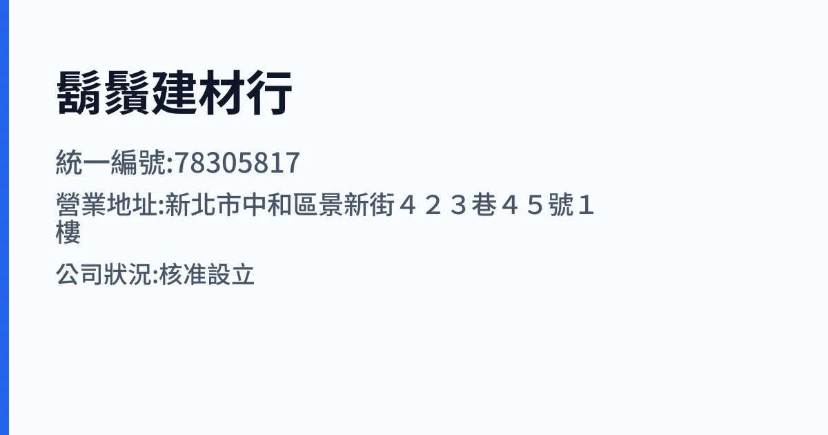 鬍鬚建材行 - 統編 78305817(新北市) 公司登記資料與營業項目詳細圖表