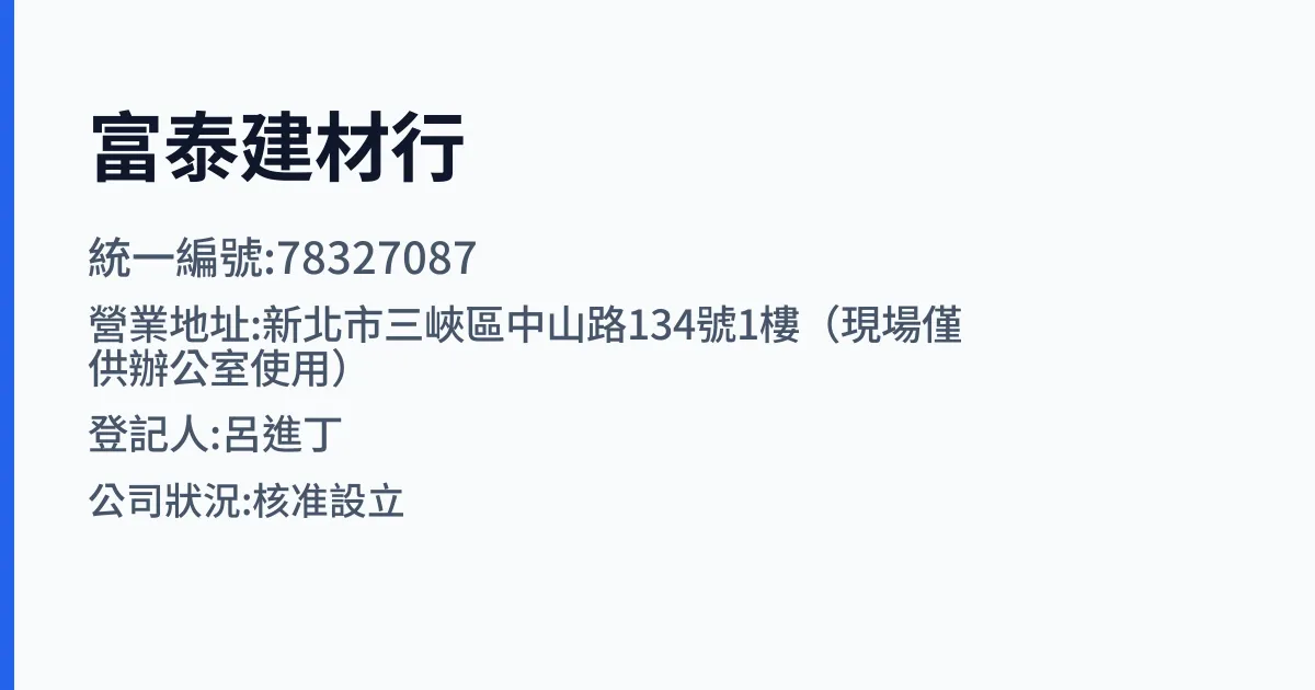 富泰建材行 - 統編 78327087(新北市) 公司登記資料與營業項目詳細圖表