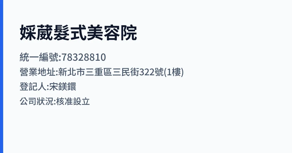 婇葳髮式美容院 - 統編 78328810(新北市) 公司登記資料與營業項目詳細圖表