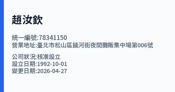 趙汝欽的照片-統編 78341150(臺北市) 公司登記資料與營業項目詳細圖表