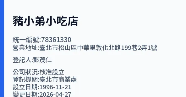 豬小弟小吃店的照片-統編 78361330(臺北市) 公司登記資料與營業項目詳細圖表