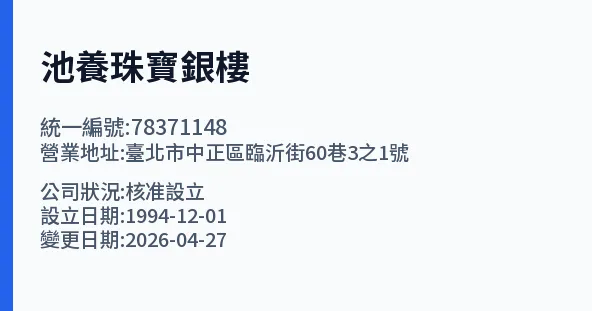 池養珠寶銀樓的照片-統編 78371148(臺北市) 公司登記資料與營業項目詳細圖表