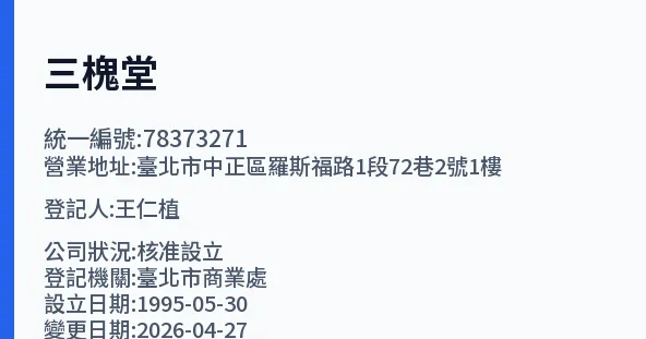 三槐堂的照片-統編 78373271(臺北市) 公司登記資料與營業項目詳細圖表