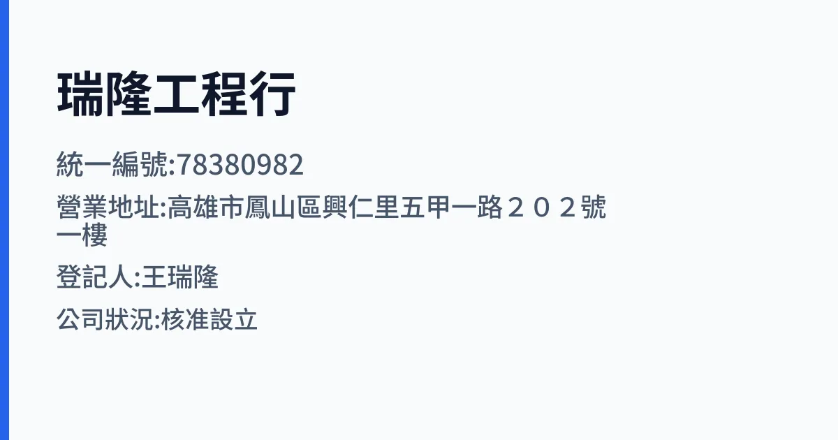 瑞隆工程行 - 統編 78380982(高雄市) 公司登記資料與營業項目詳細圖表