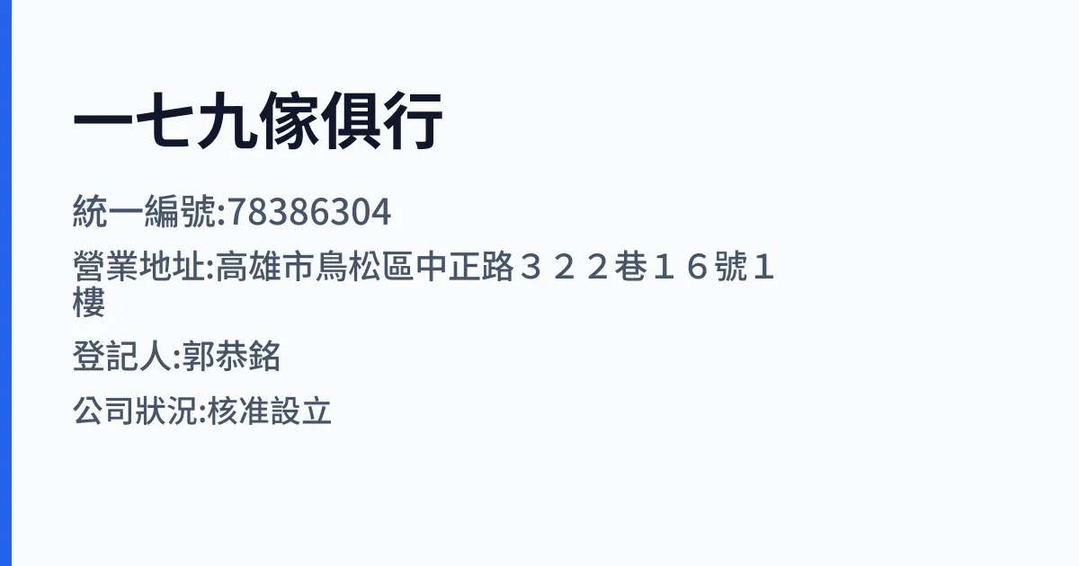 一七九傢俱行 - 統編 78386304(高雄市) 公司登記資料與營業項目詳細圖表