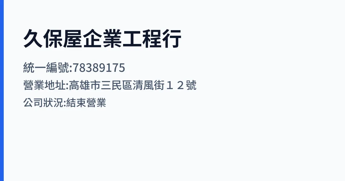 久保屋企業工程行 - 統編 78389175(高雄市) 公司登記資料與營業項目詳細圖表