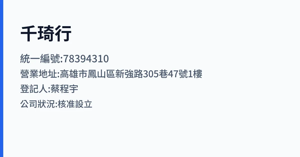 千琦行 - 統編 78394310(高雄市) 公司登記資料與營業項目詳細圖表
