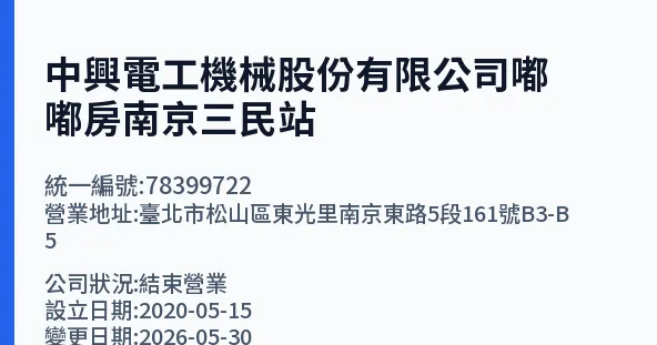 中興電工機械股份有限公司嘟嘟房南京三民站的照片-統編 78399722(臺北市) 公司登記資料與營業項目詳細圖表