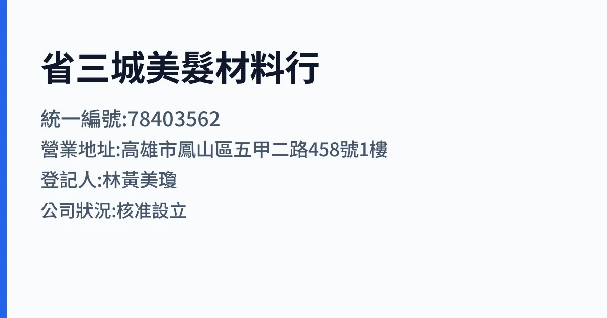 省三城美髮材料行 - 統編 78403562(高雄市) 公司登記資料與營業項目詳細圖表