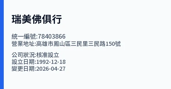 瑞美佛俱行的照片-統編 78403866(高雄市) 公司登記資料與營業項目詳細圖表
