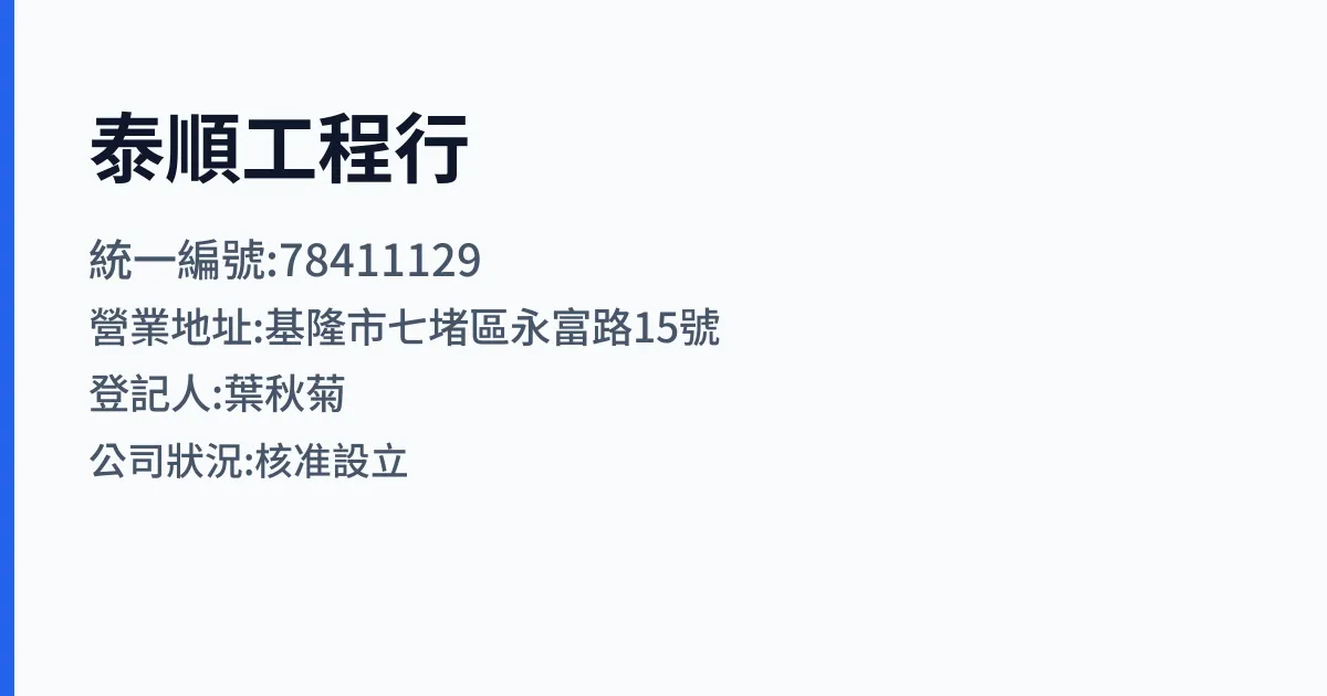 泰順工程行 - 統編 78411129(基隆市) 公司登記資料與營業項目詳細圖表