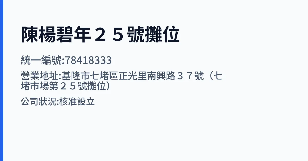 陳楊碧年２５號攤位 - 統編 78418333(基隆市) 公司登記資料與營業項目詳細圖表