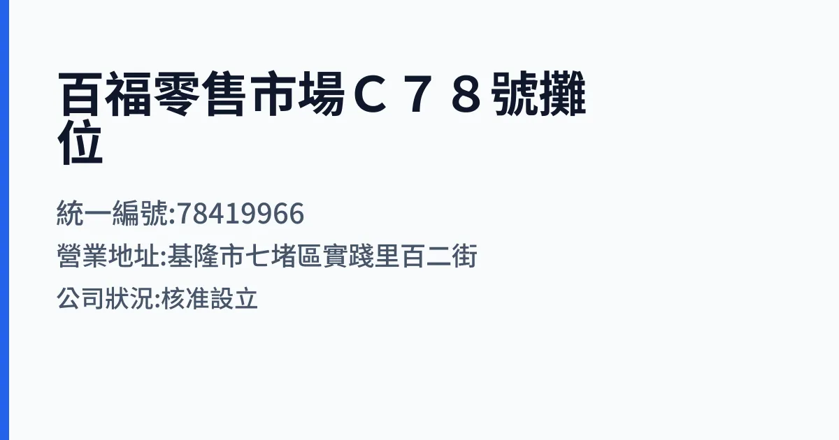 百福零售市場Ｃ７８號攤位 - 統編 78419966(基隆市) 公司登記資料與營業項目詳細圖表