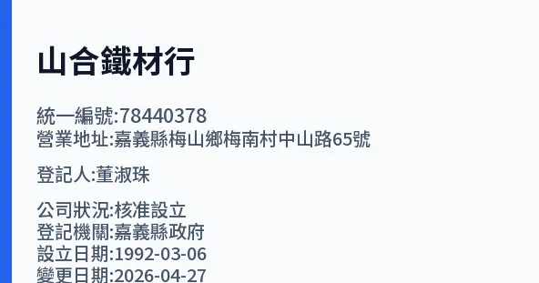 山合鐵材行的照片-統編 78440378(嘉義縣) 公司登記資料與營業項目詳細圖表