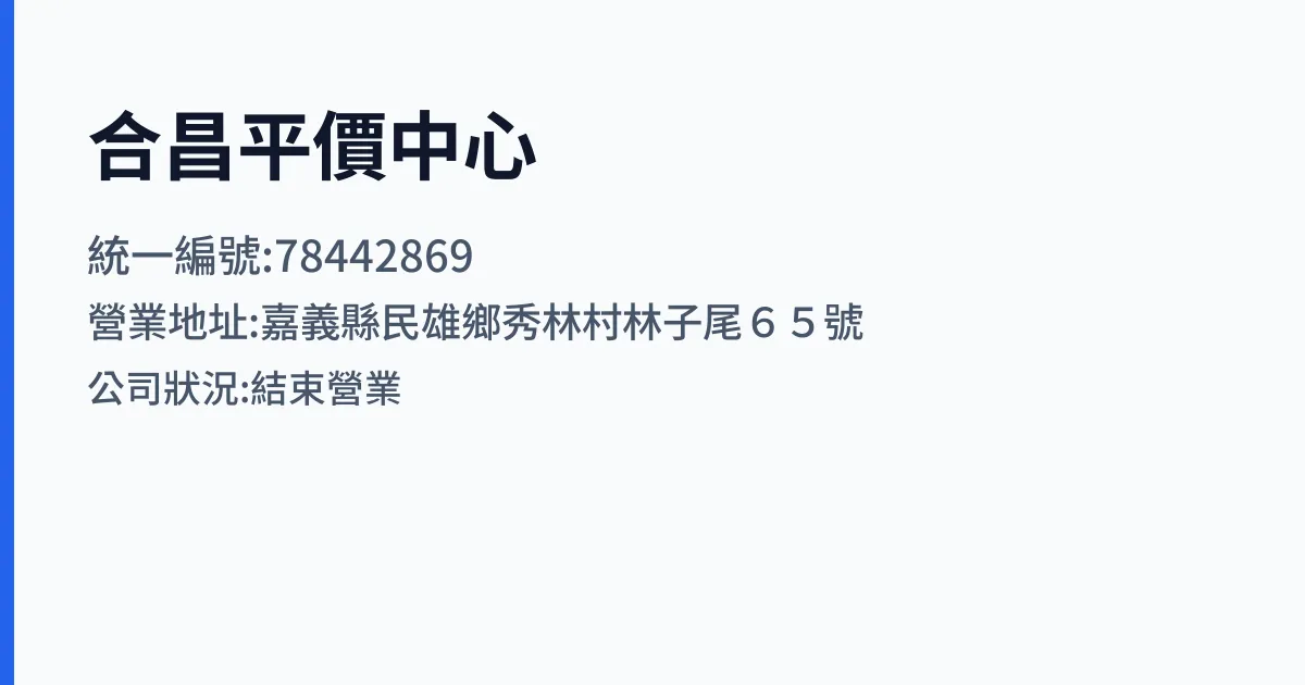 合昌平價中心 - 統編 78442869(嘉義縣) 公司登記資料與營業項目詳細圖表