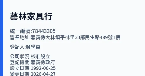 藝林家具行的照片-統編 78443305(嘉義縣) 公司登記資料與營業項目詳細圖表