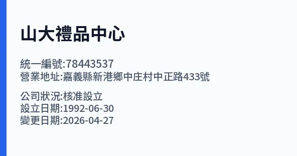 山大禮品中心的照片-統編 78443537(嘉義縣) 公司登記資料與營業項目詳細圖表