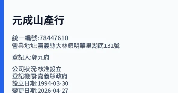 元成山產行的照片-統編 78447610(嘉義縣) 公司登記資料與營業項目詳細圖表