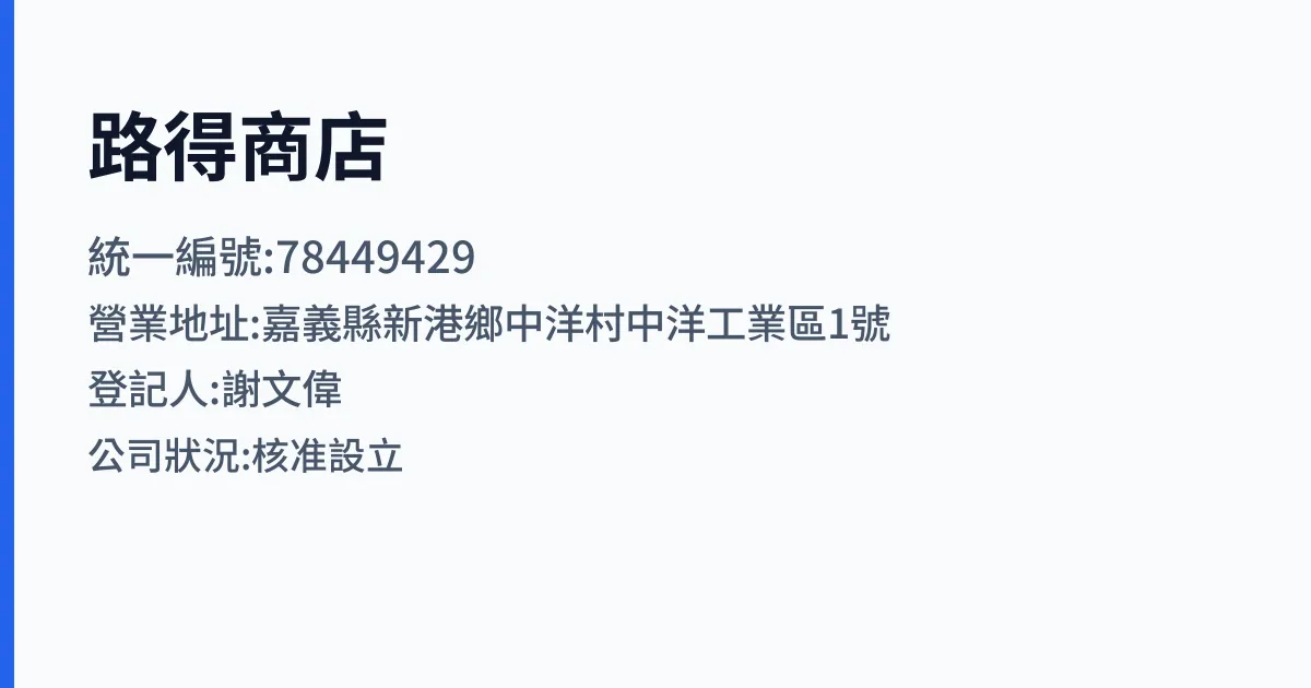 路得商店 - 統編 78449429（嘉義縣） 公司登記資料與營業項目詳細圖表