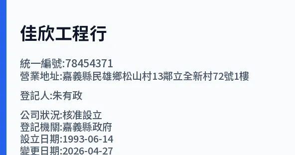 佳欣工程行的照片-統編 78454371(嘉義縣) 公司登記資料與營業項目詳細圖表