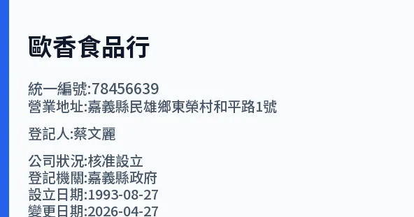 歐香食品行的照片-統編 78456639(嘉義縣) 公司登記資料與營業項目詳細圖表