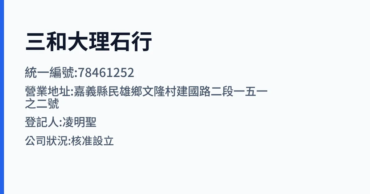三和大理石行 - 統編 78461252(嘉義縣) 公司登記資料與營業項目詳細圖表