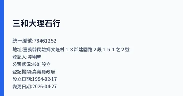 三和大理石行的照片-統編 78461252(嘉義縣) 公司登記資料與營業項目詳細圖表